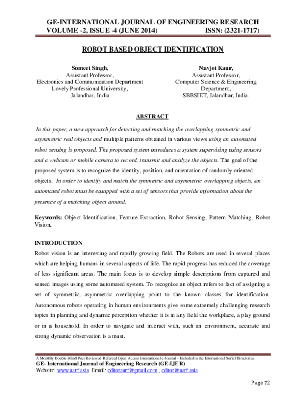 (PDF) Robot Based Object Identification