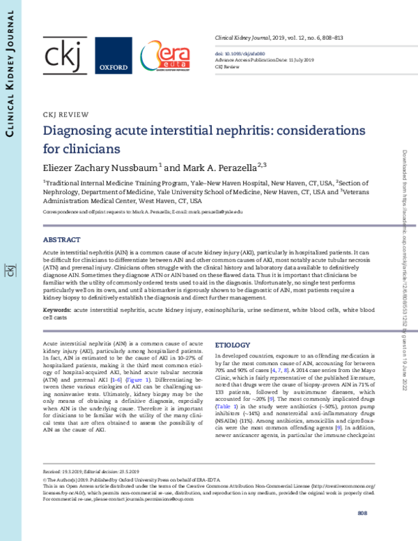 (PDF) Diagnosing acute interstitial nephritis: considerations for clinicians