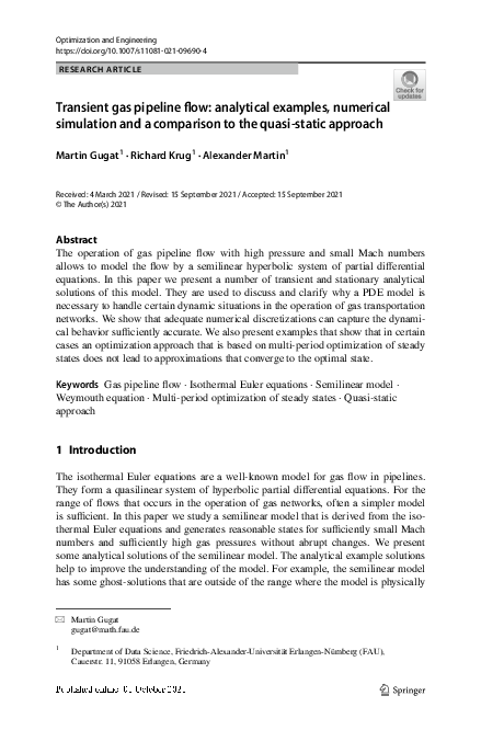(PDF) Transient gas pipeline flow: analytical examples, numerical simulation and a comparison to ...