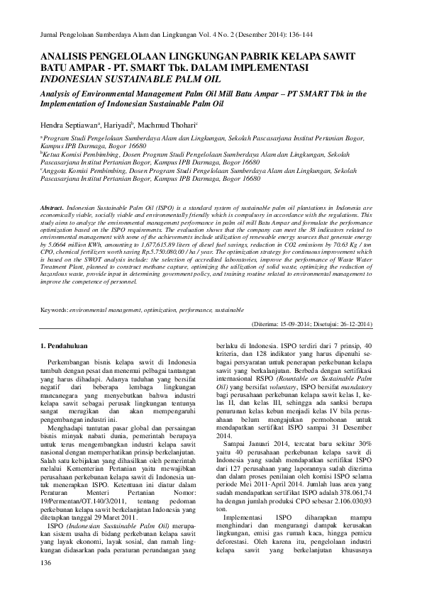 (PDF) Analisis Pengelolaan Lingkungan Pabrik Kelapa Sawit Batu Ampar ...