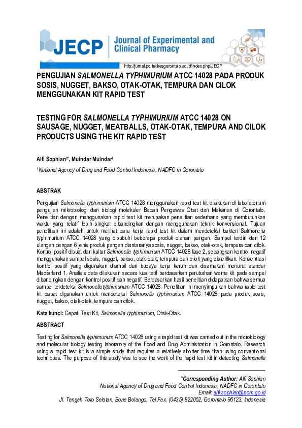 (PDF) Pengujian Salmonella Typhimurium Atcc 14028 Pada Produk Sosis ...