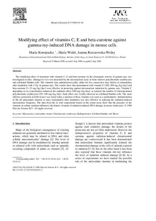 (PDF) Modifying effect of vitamins C, E and beta-carotene against gamma ...