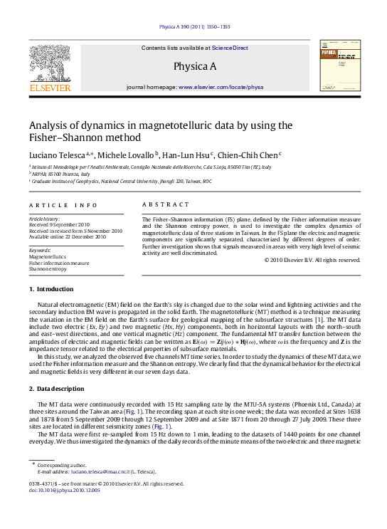 (PDF) Analysis of dynamics in magnetotelluric data by using the Fisher ...