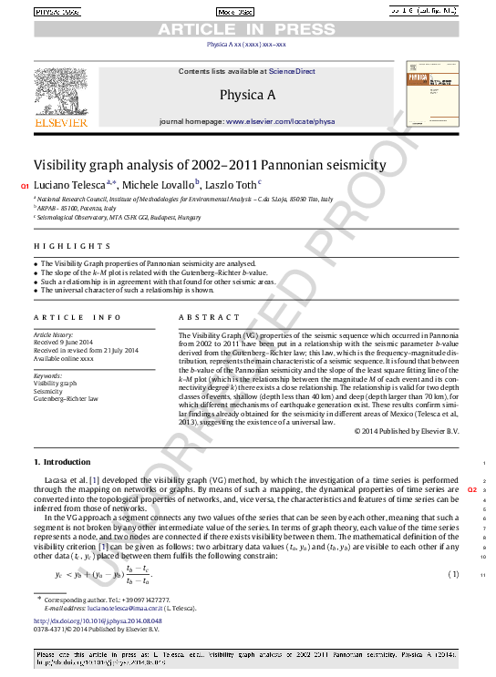 (PDF) Visibility graph analysis of 2002–2011 Pannonian seismicity ...