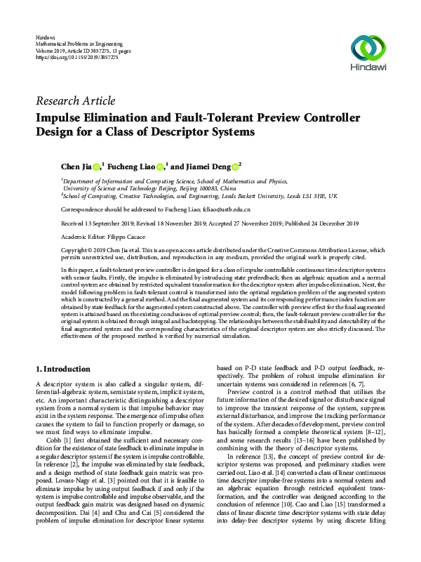 Pdf Impulse Elimination And Fault Tolerant Preview Controller Design