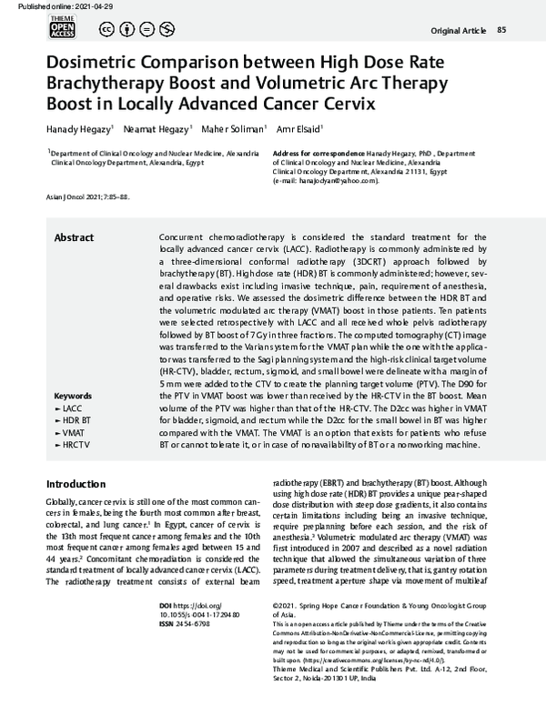 (PDF) Dosimetric Comparison between High Dose Rate Brachytherapy Boost and Volumetric Arc ...