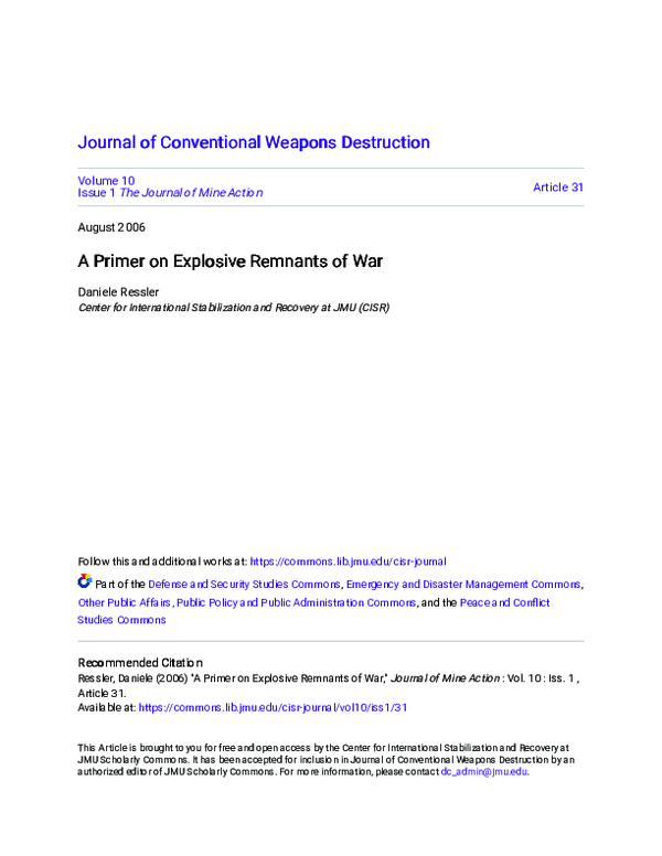(PDF) A Primer on Explosive Remnants of War