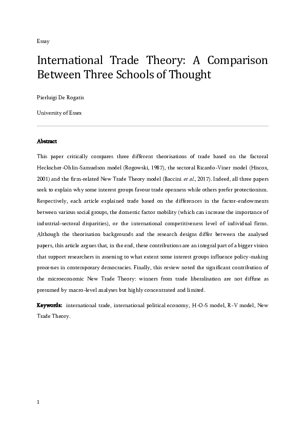 (PDF) International Trade Theory: A Comparison Between Three Schools of ...