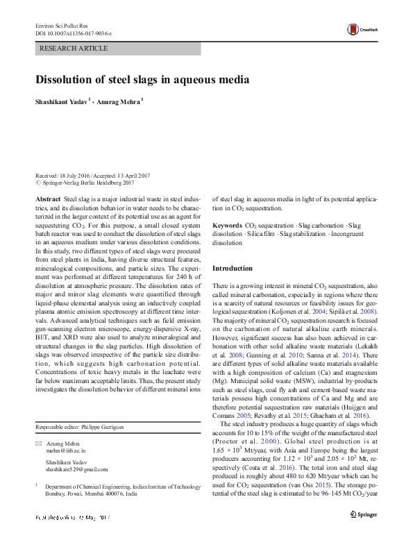 (PDF) Dissolution of steel slags in aqueous media