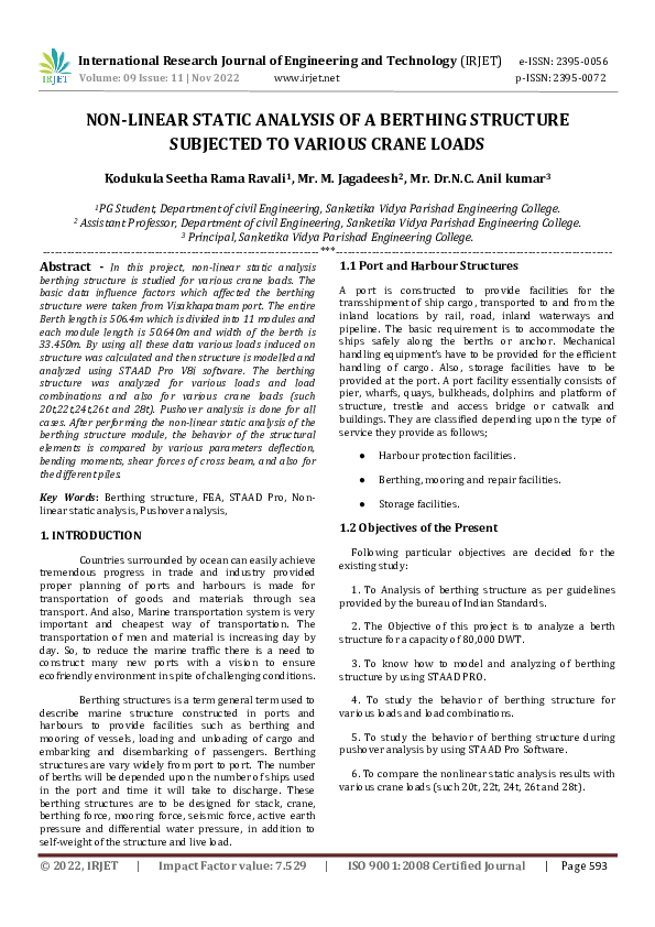 Pdf Non Linear Static Analysis Of A Berthing Structure Subjected To Various Crane Loads
