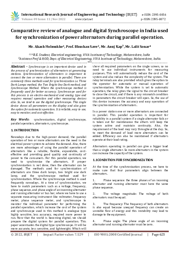 (PDF) Comparative review of analogue and digital Synchroscope in India ...