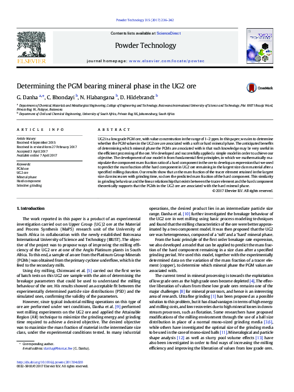 (PDF) Determining the PGM bearing mineral phase in the UG2 ore