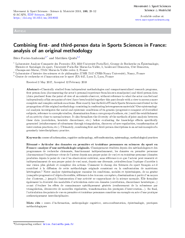 (PDF) Integrating First- and Third-Person Data in Sports