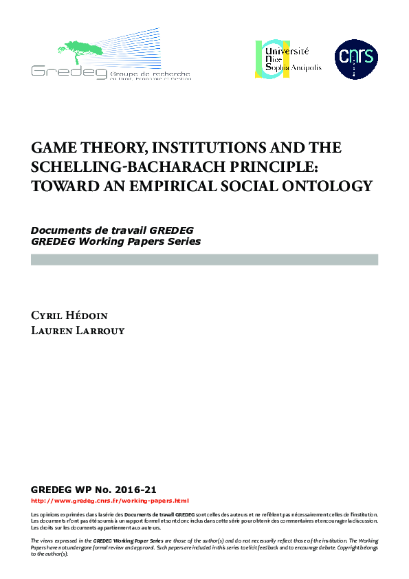 (PDF) Game Theory, Institutions and the Schelling-Bacharach Principle ...