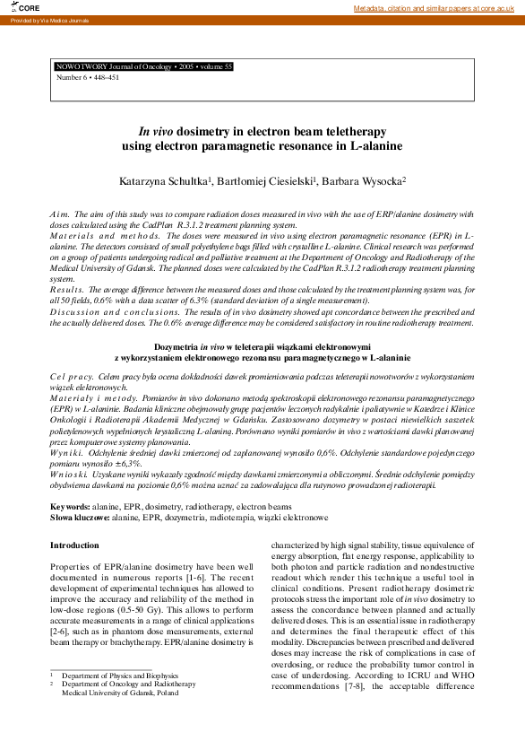 (PDF) In vivo dosimetry in electron beam teletherapy using electron paramagneticresonance in L ...