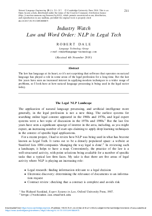 (PDF) Law and Word Order: NLP in Legal Tech