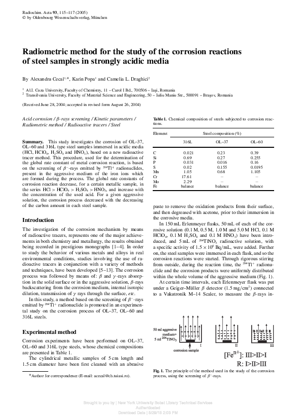 (PDF) Radiometric method for the study of the corrosion reactions of ...