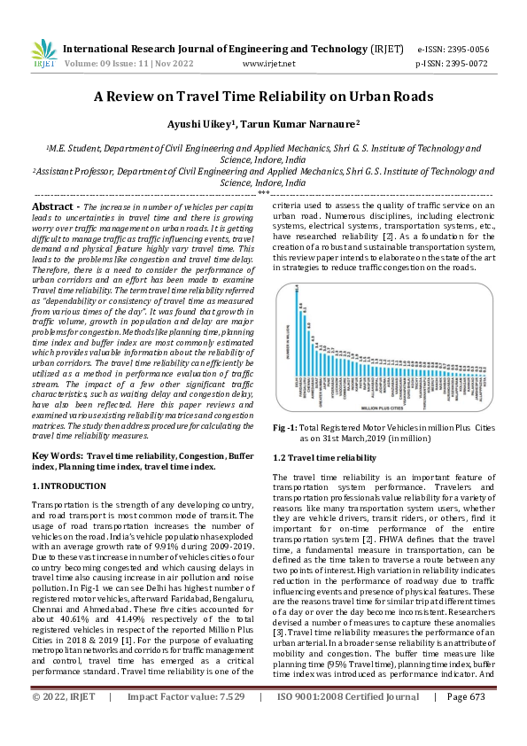 (PDF) A Review on Travel Time Reliability on Urban Roads