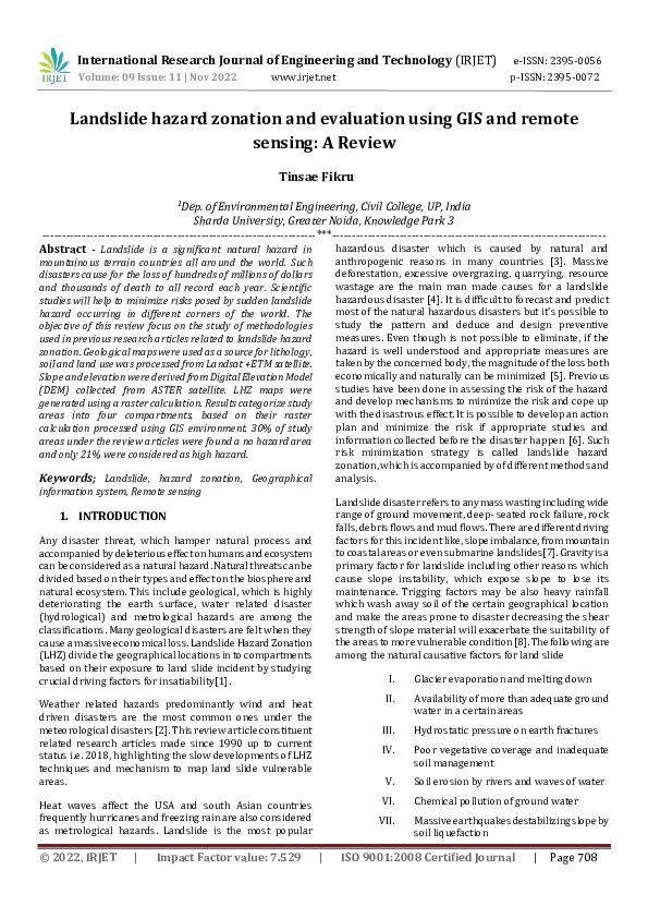 (PDF) Landslide hazard zonation and evaluation using GIS and remote sensing: A Review