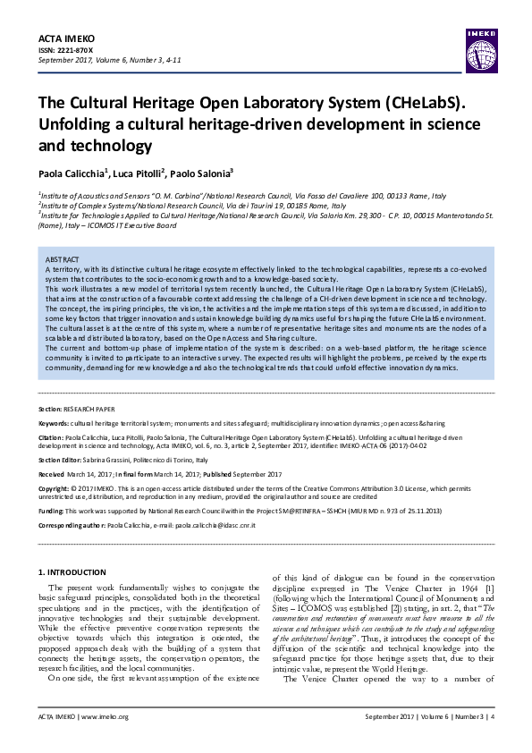 (PDF) The Cultural Heritage Open Laboratory System (CHeLabS). Unfolding ...