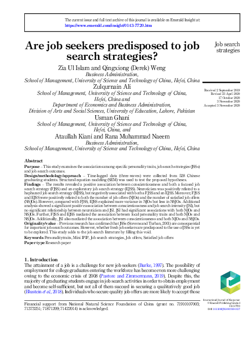 (PDF) Are job seekers predisposed to job search strategies?