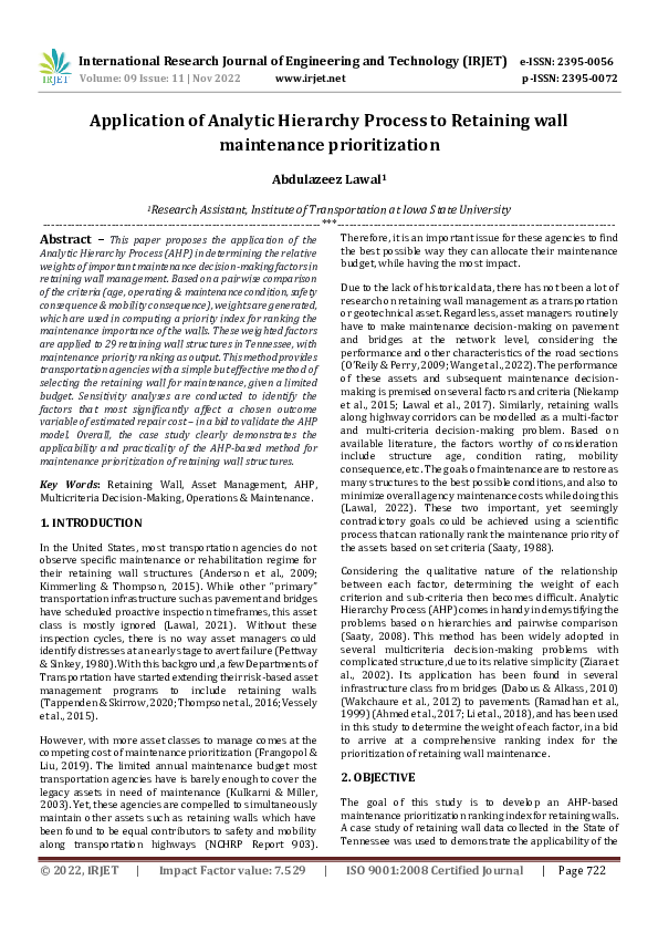 (PDF) Application of Analytic Hierarchy Process to Retaining wall ...