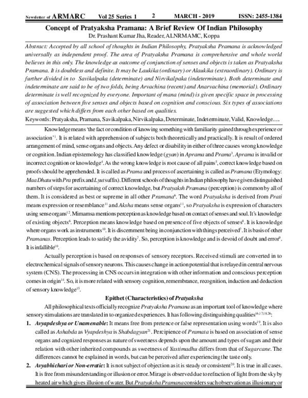 (PDF) Concept of Prtyaksha Pramana