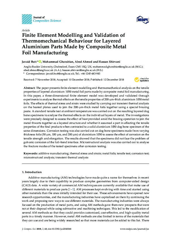 (PDF) Finite Element Modelling and Validation of Thermomechanical Behaviour for Layered ...