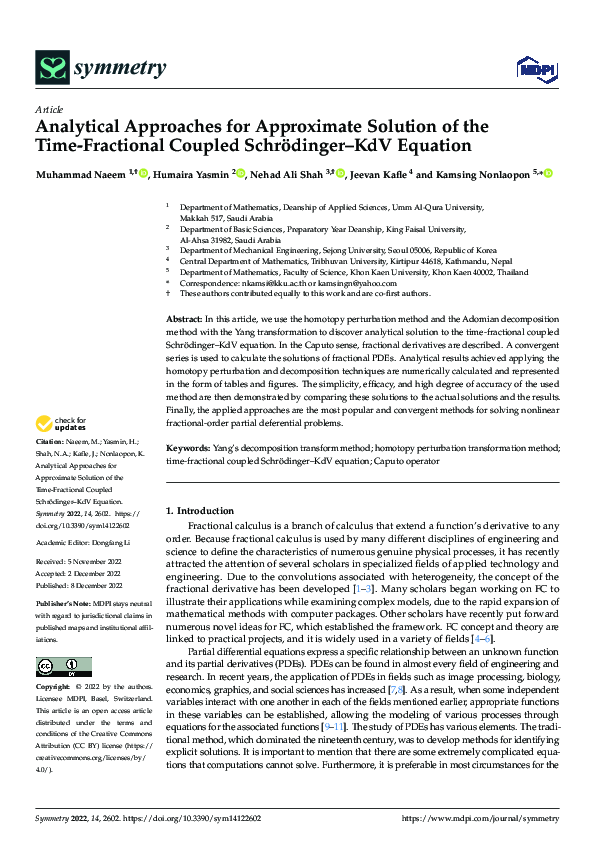 Pdf Analytical Approaches For Approximate Solution Of The Time Fractional Coupled Schrödinger
