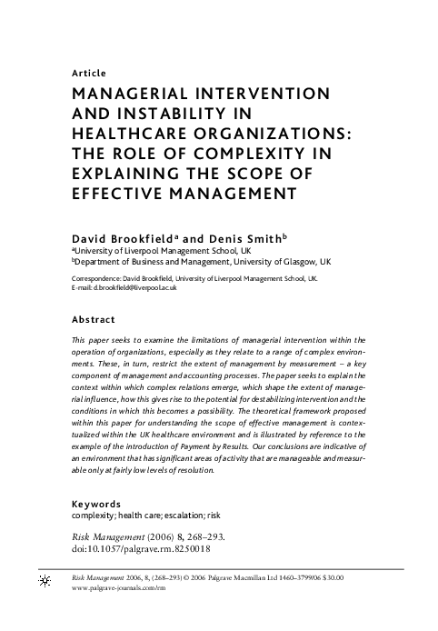 (PDF) Managerial Intervention and Instability in Healthcare ...