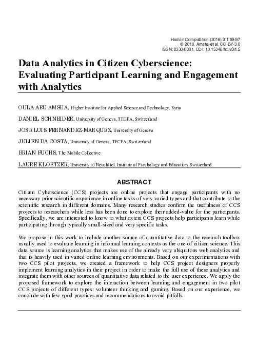 (PDF) Data Analytics in Citizen Cyberscience: Evaluating Participant ...