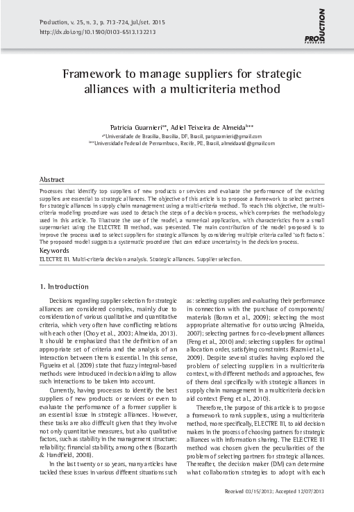 (PDF) Framework to manage suppliers for strategic alliances with a multicriteria method ...