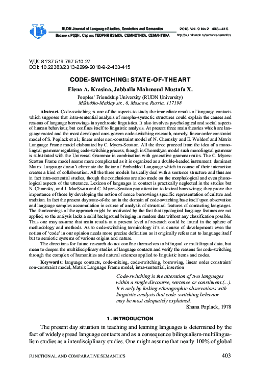 (PDF) Code-Switching: State-Of-The Art