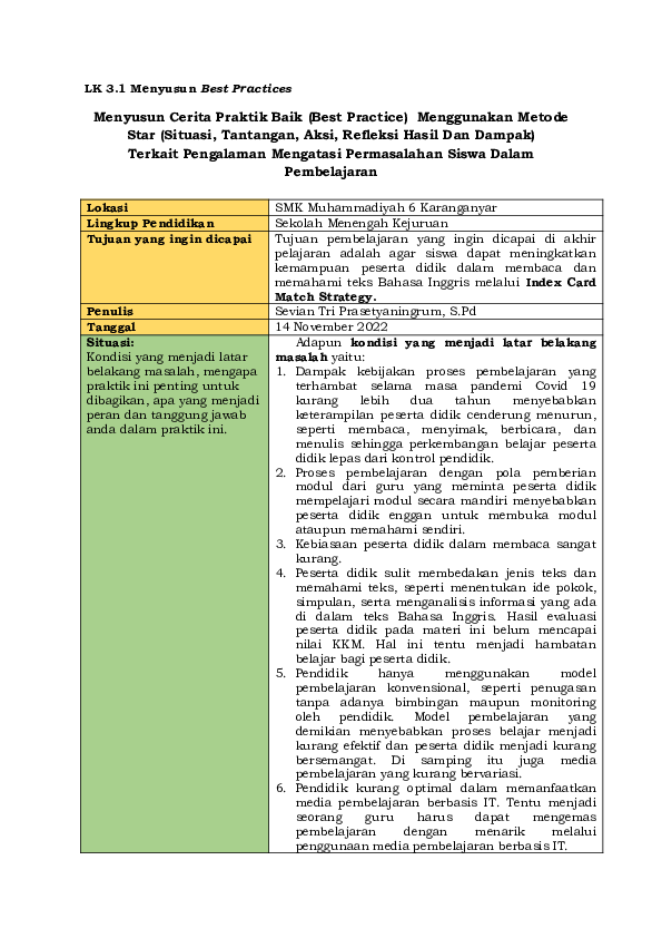 (DOC) Menyusun Cerita Praktik Baik (Best Practice) Menggunakan Metode ...