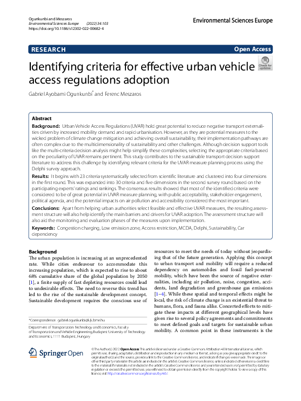 (PDF) Identifying criteria for effective urban vehicle access ...