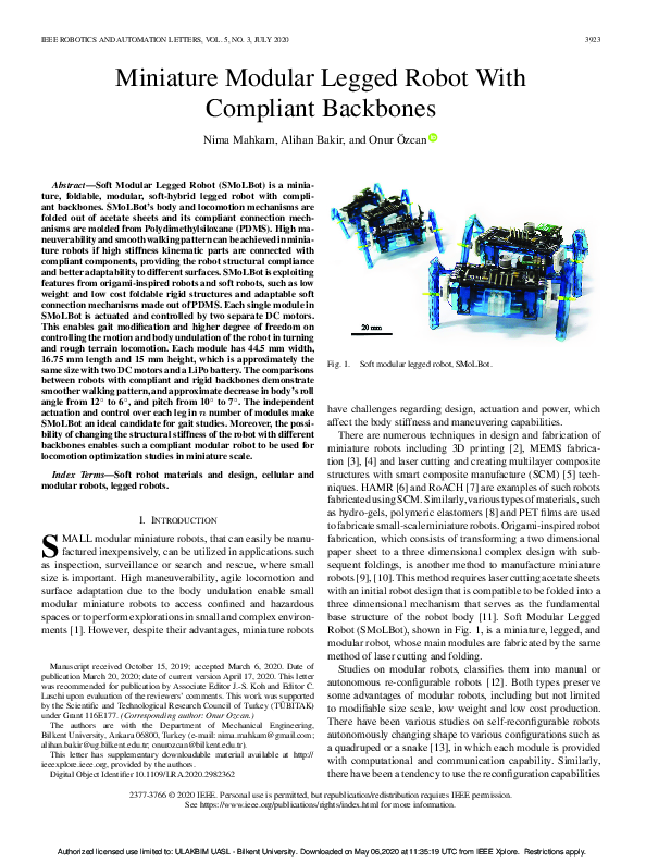 Pdf Miniature Modular Legged Robot With Compliant Backbones