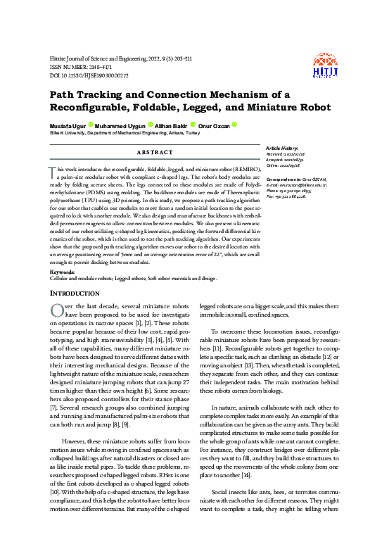 (PDF) Path Tracking and Connection Mechanism of a Reconfigurable, Foldable, Legged, and ...