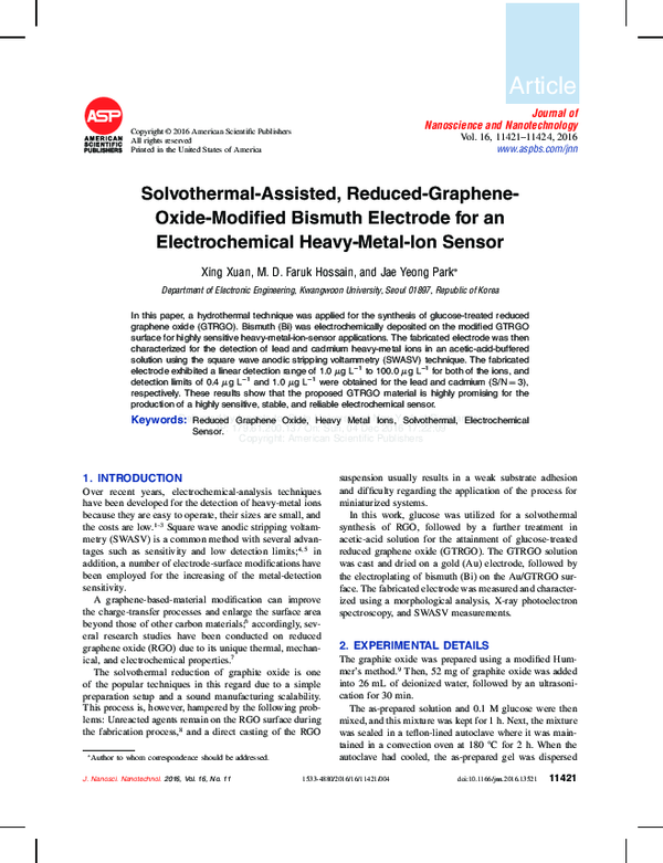 (PDF) Solvothermal-Assisted, Reduced-Graphene-Oxide-Modified Bismuth ...