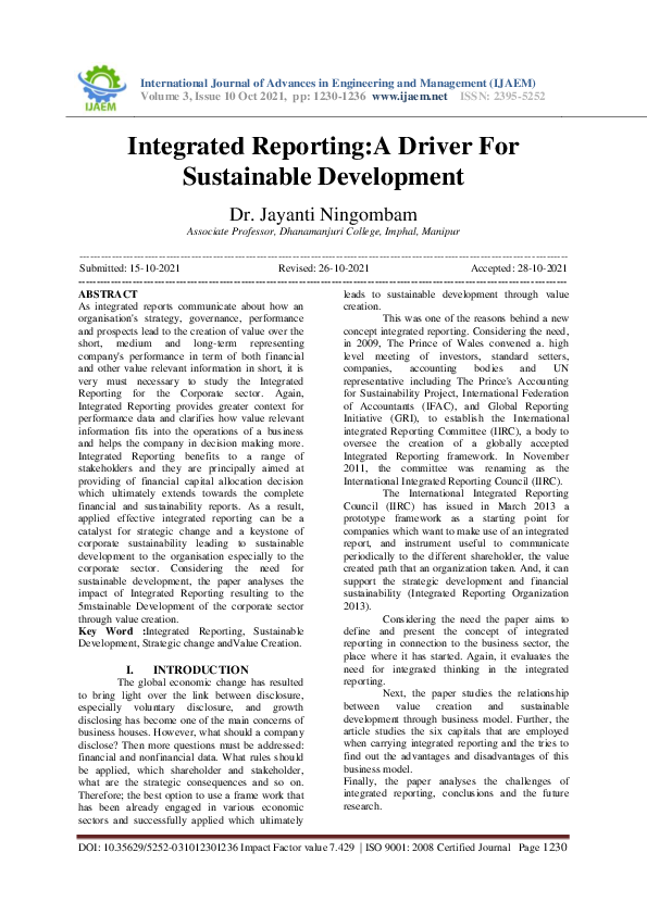 (PDF) Integrated Reporting : A Driver For Sustainable Development