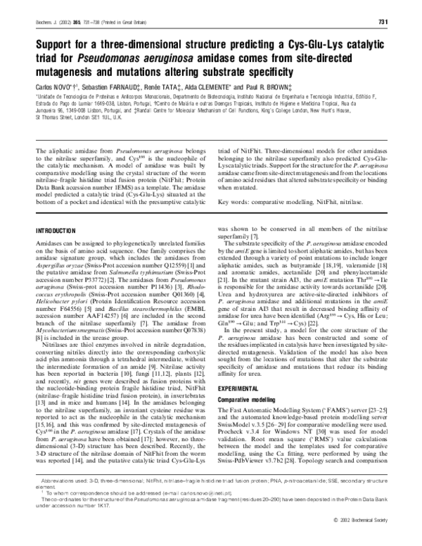 Pdf Support For A Three Dimensional Structure Predicting A Cys Glu