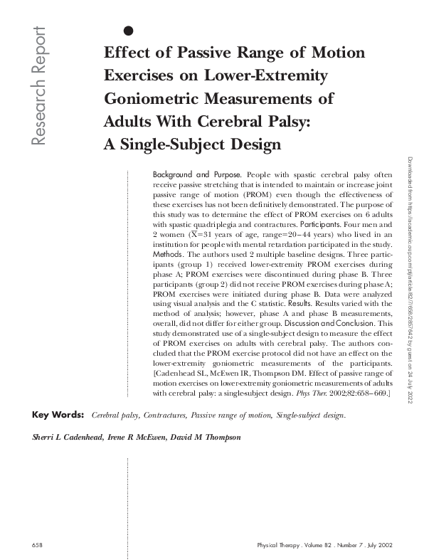 (PDF) Effect of Passive Range of Motion Exercises on Lower-Extremity ...