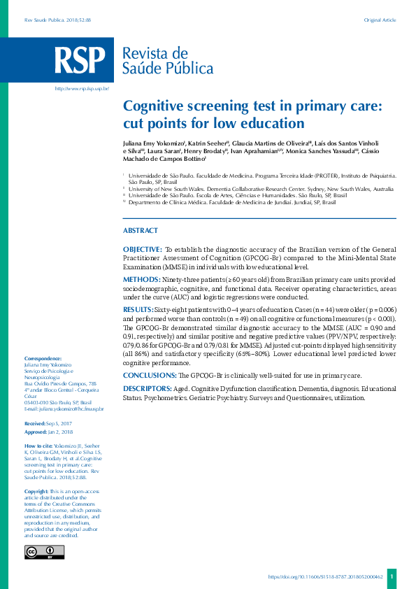 (PDF) Cognitive screening test in primary care