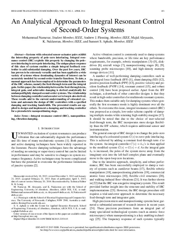 (PDF) An Analytical Approach to Integral Resonant Control of Second ...
