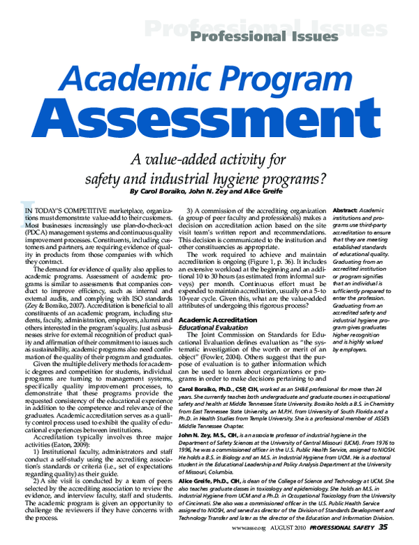 (PDF) Academic Program Assessment: A Value-Added Activity for Safety and Industrial Hygiene ...