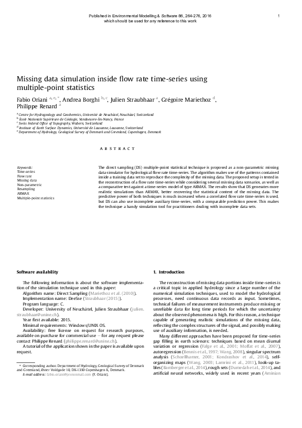 (PDF) Missing data simulation inside flow rate time-series using multiple-point statistics
