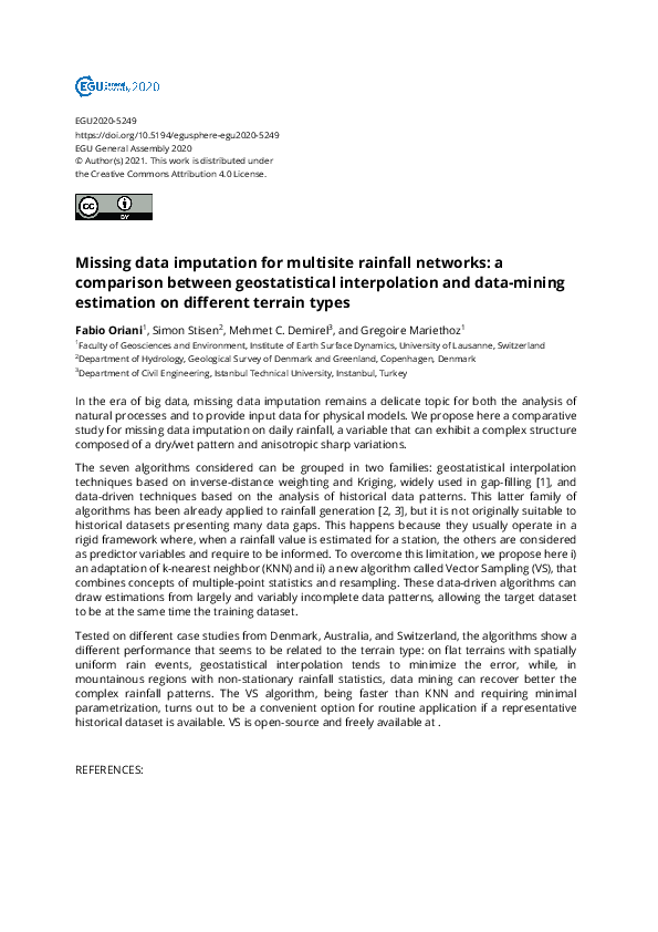 Pdf Missing Data Imputation For Multisite Rainfall Networks A Comparison Between