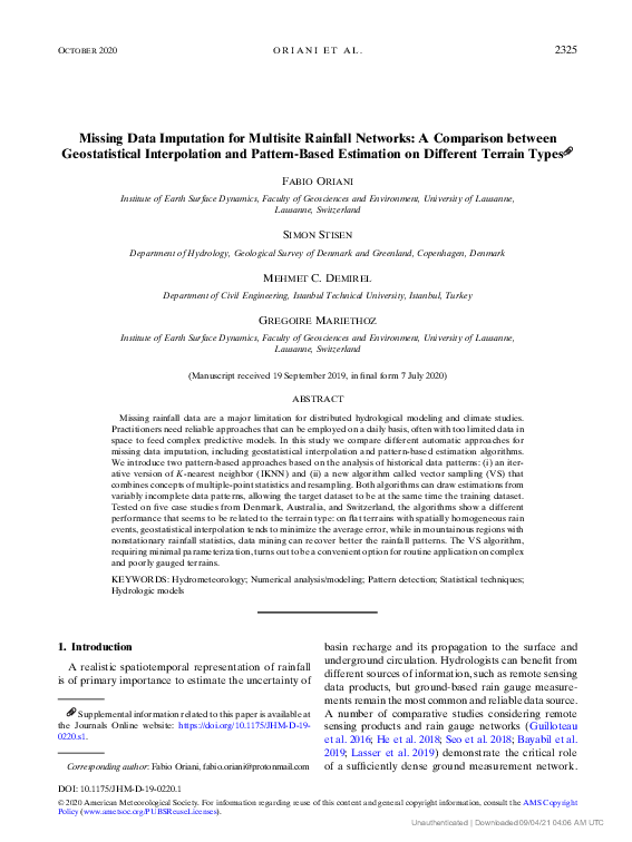 Pdf Missing Data Imputation For Multisite Rainfall Networks A 1083