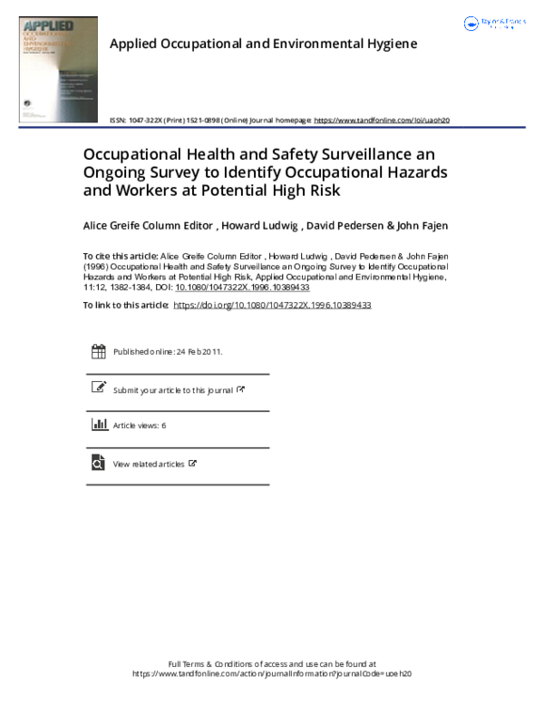 (PDF) Occupational Health and Safety Surveillance an Ongoing Survey to Identify Occupational ...