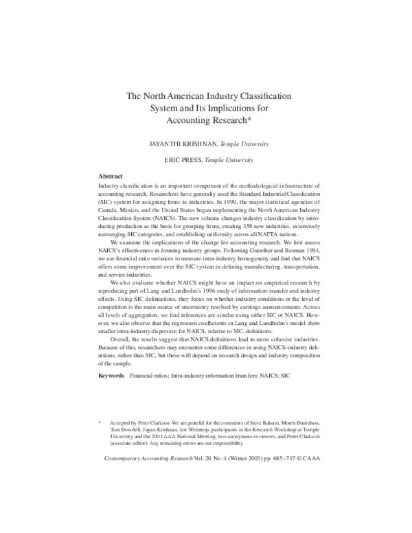(PDF) The North American Industry Classification System and Its ...