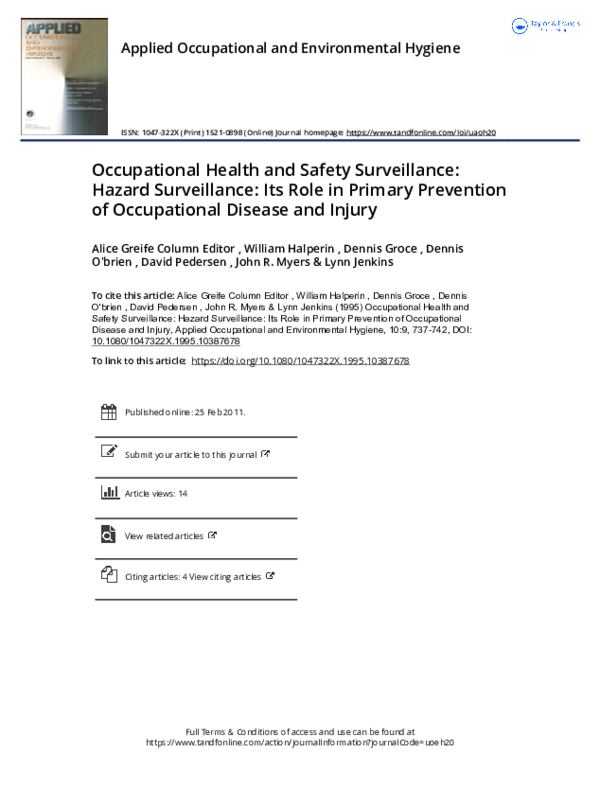 (PDF) Occupational Health and Safety Surveillance: Hazard Surveillance: Its Role in Primary ...